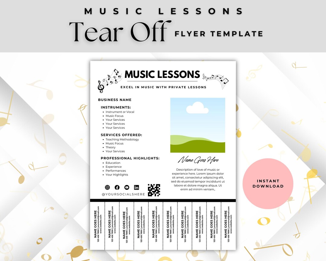 Music Lessons Tear off Flyer Template - Professional Design ...