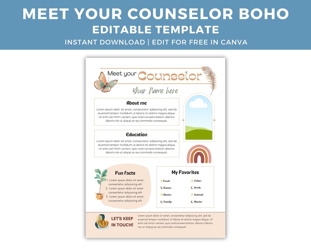 Boho Meet Your School Counselor Template - Custom Canva Design, Boho ...