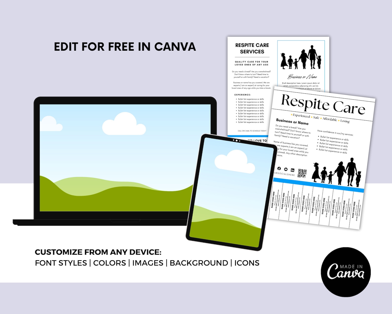 Respite Care Flyer Template, Customizable Respite Care Tear off Flyer ...