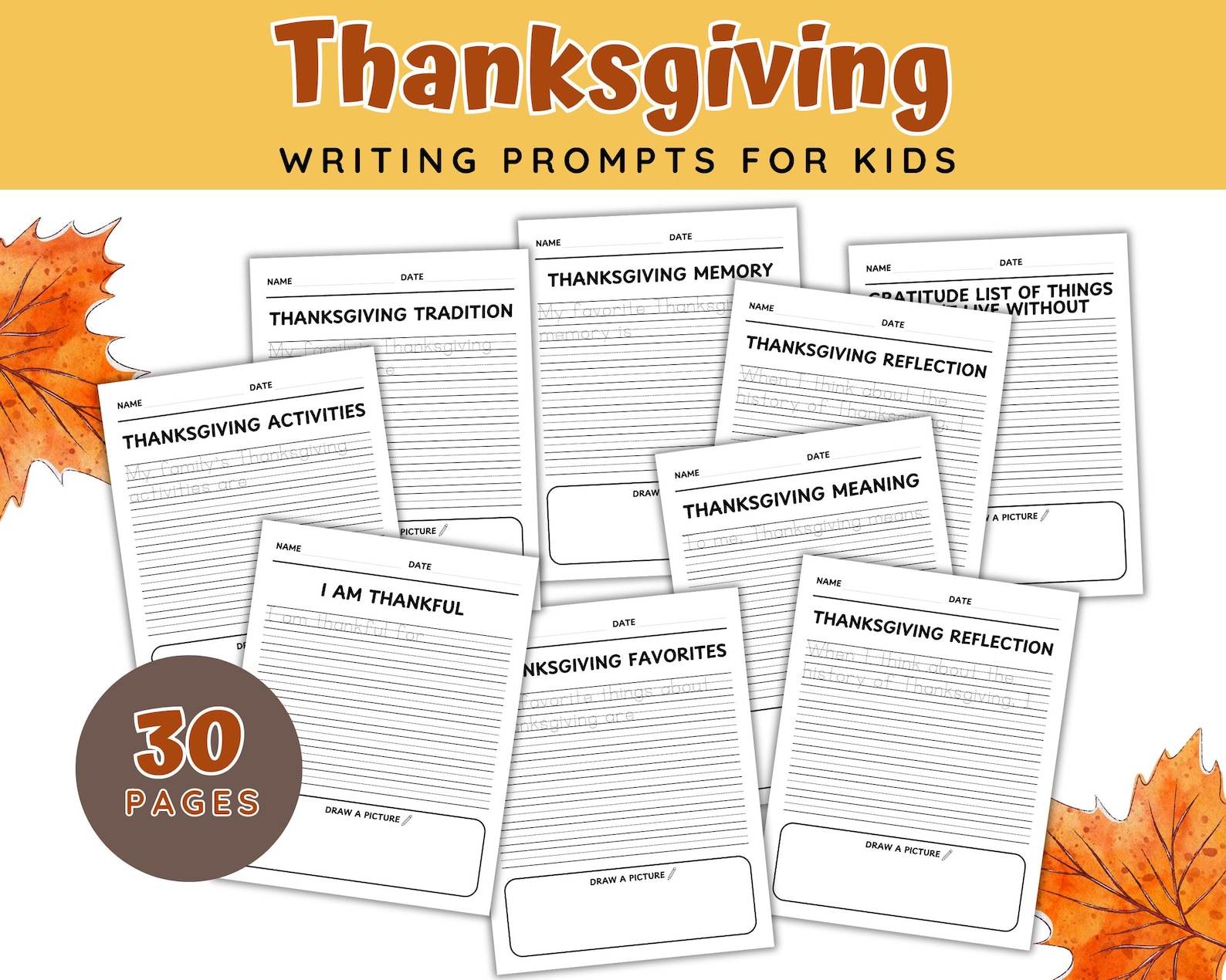 Thanksgiving Writing Prompts for Kids - Creative Printables Bundle ...