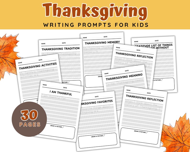 Thanksgiving Writing Prompts for Kids - Creative Printables Bundle ...