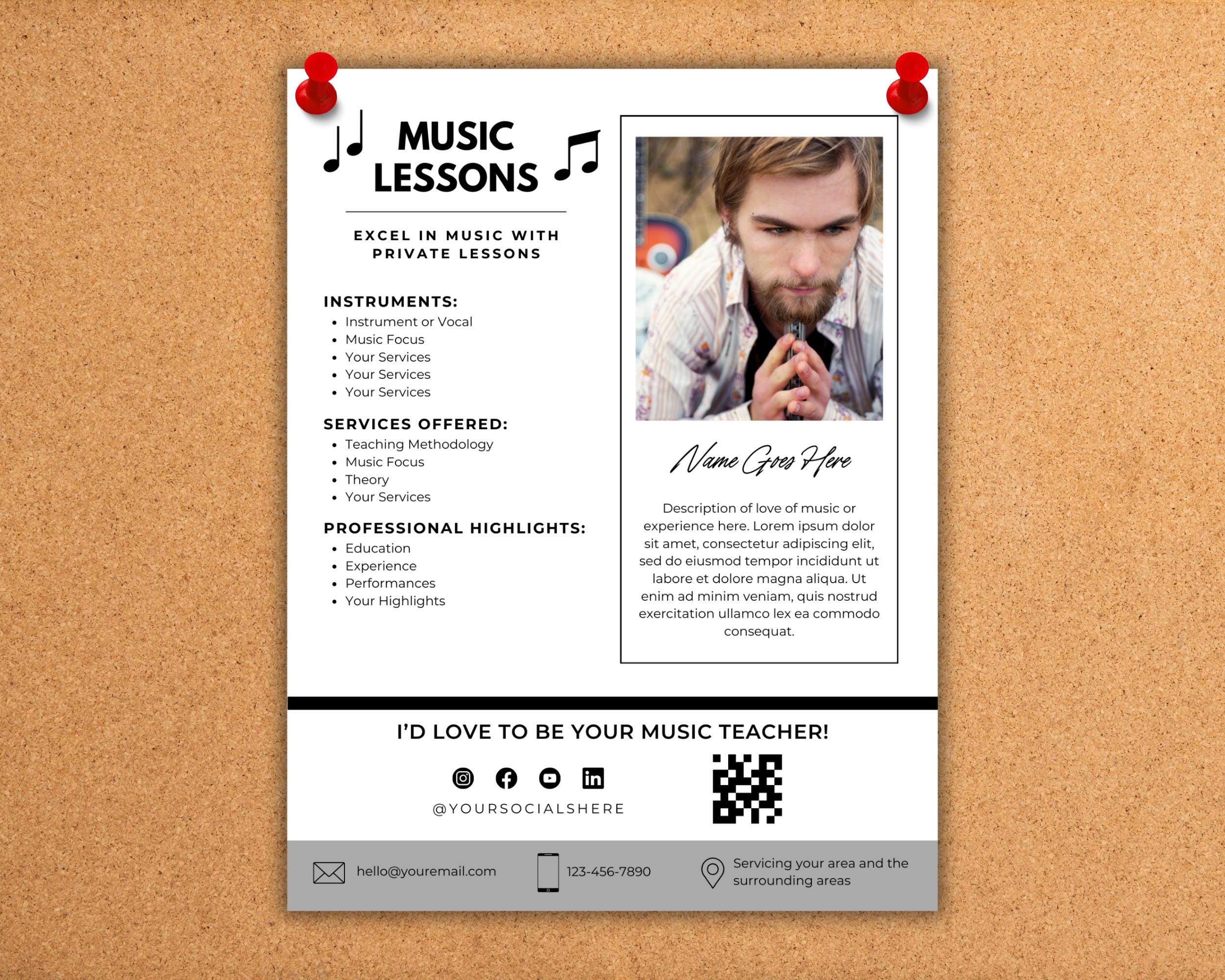 Music Lessons Tear off Flyer Template - Professional Design ...