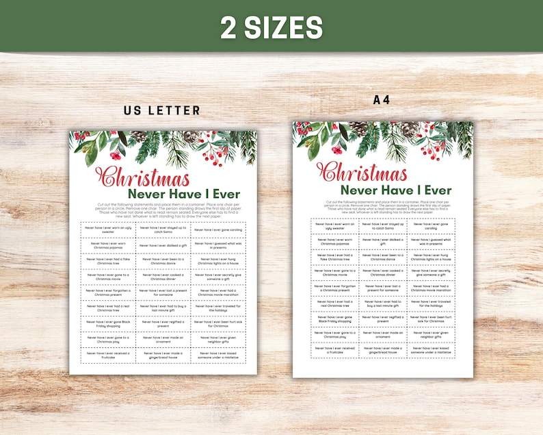 Printable Christmas Never Have I Ever Party Game for Teens and Adults ...