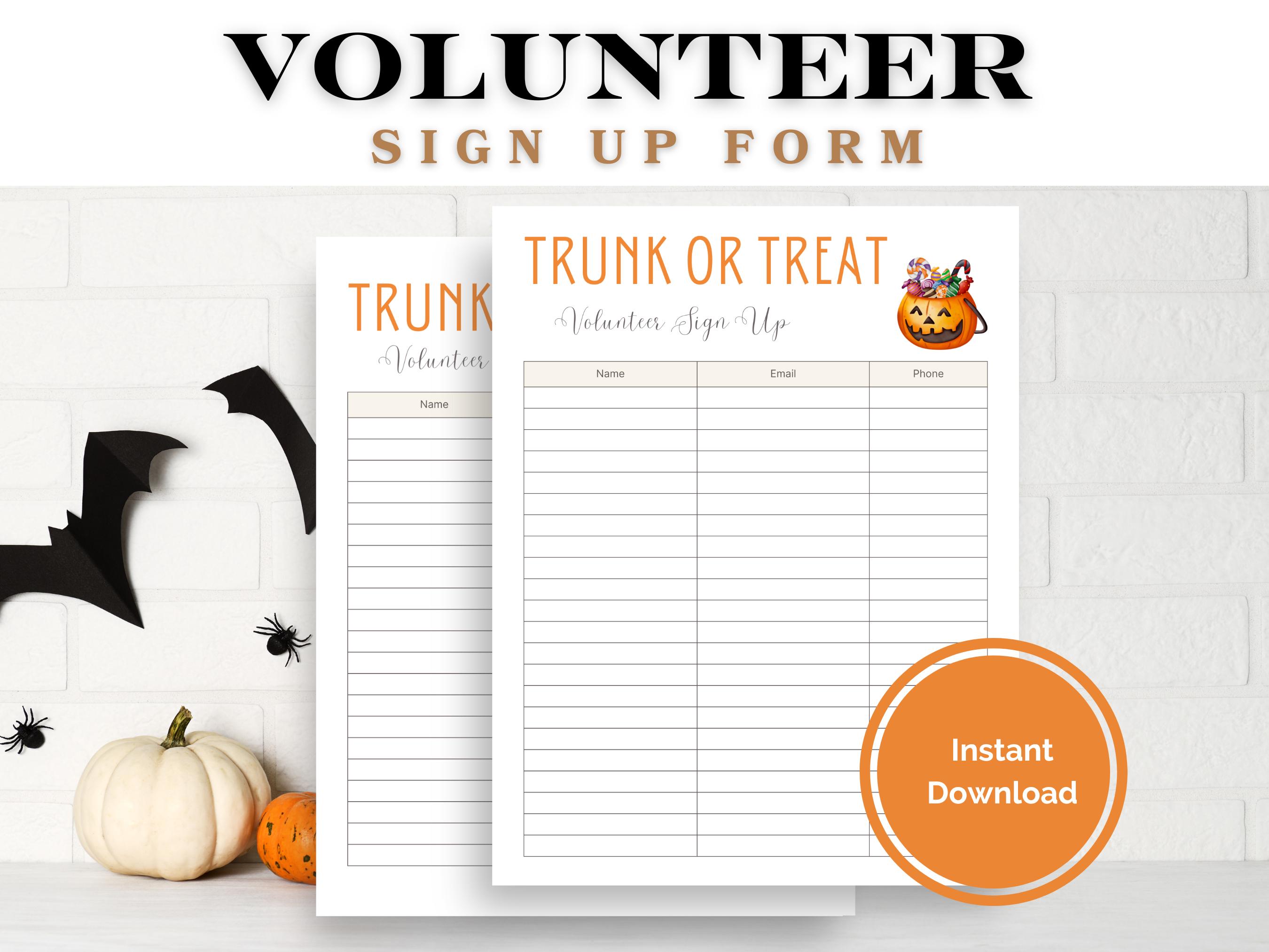 Trunk or Treat Sign up Sheet, Trunk or Treat Printable Sign-up Form for ...
