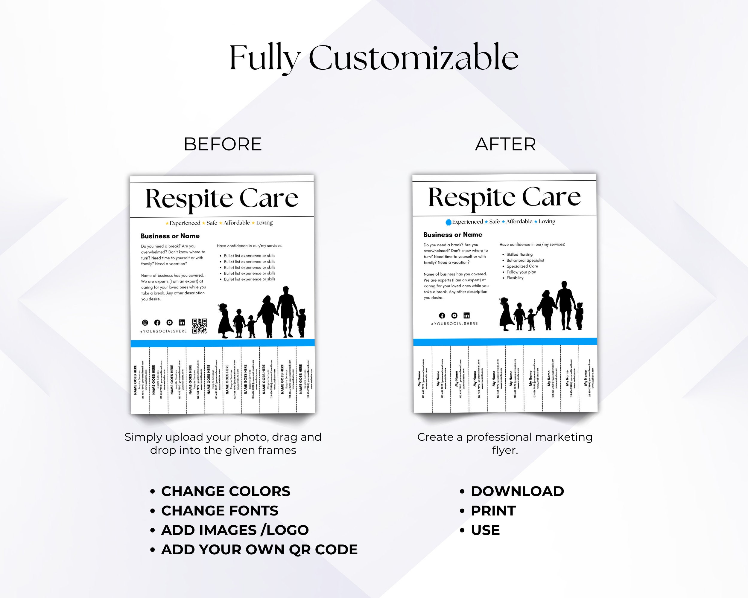 Respite Care Flyer Template, Customizable Respite Care Tear off Flyer ...