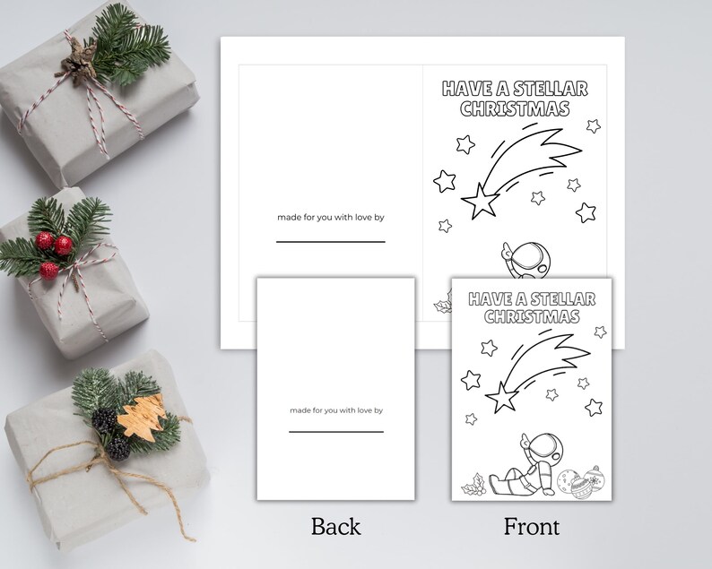 Space Christmas Coloring Cards - Printable Holiday Set, Galactic ...