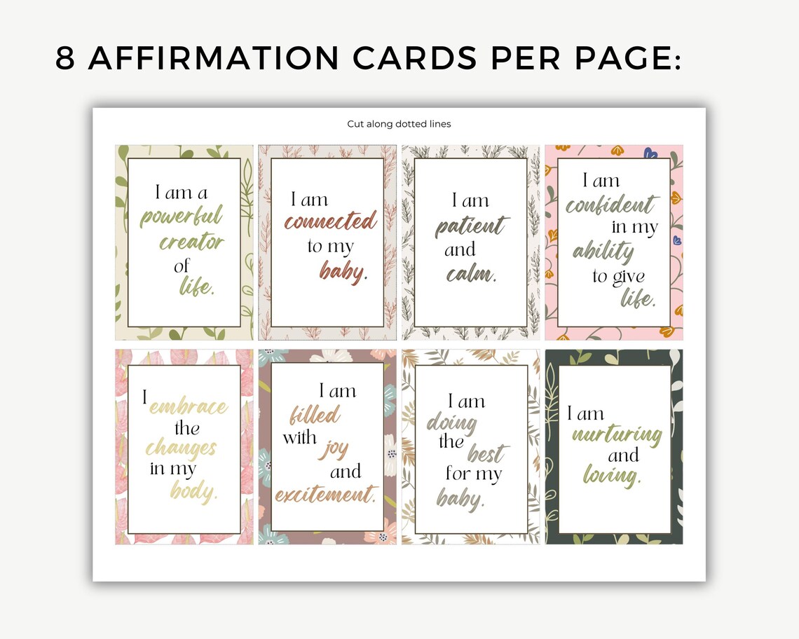 Pregnancy Affirmation Cards for Positive Mantra & Vibes, Boho Botanical ...