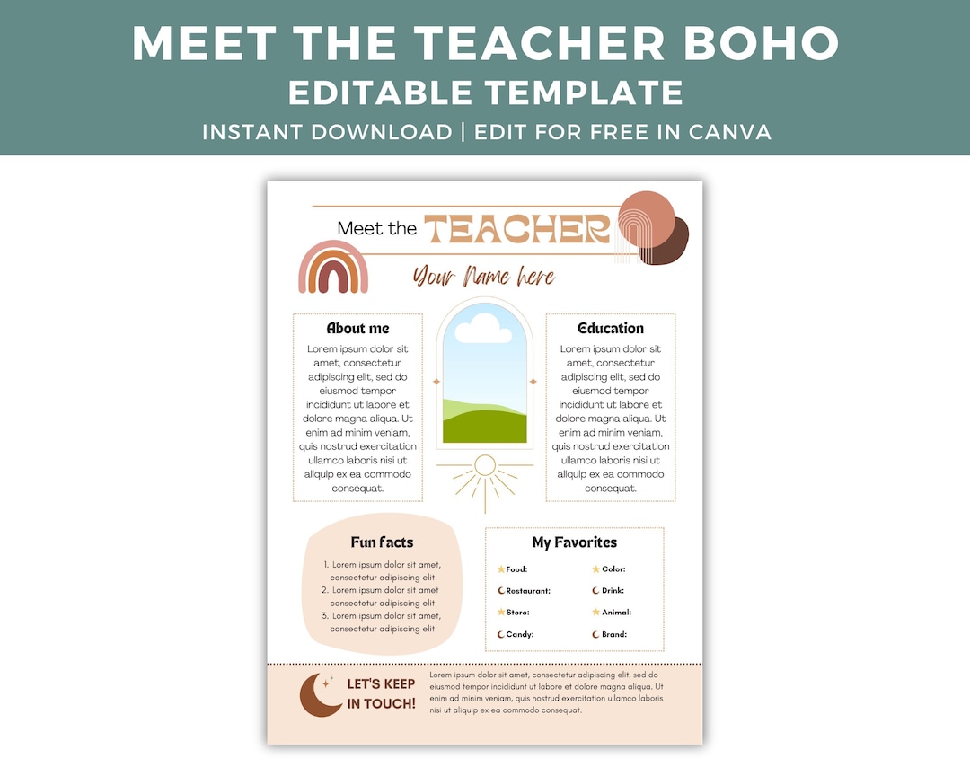 Boho Meet the Teacher Template Custom Canva Design, Customizable Meet ...