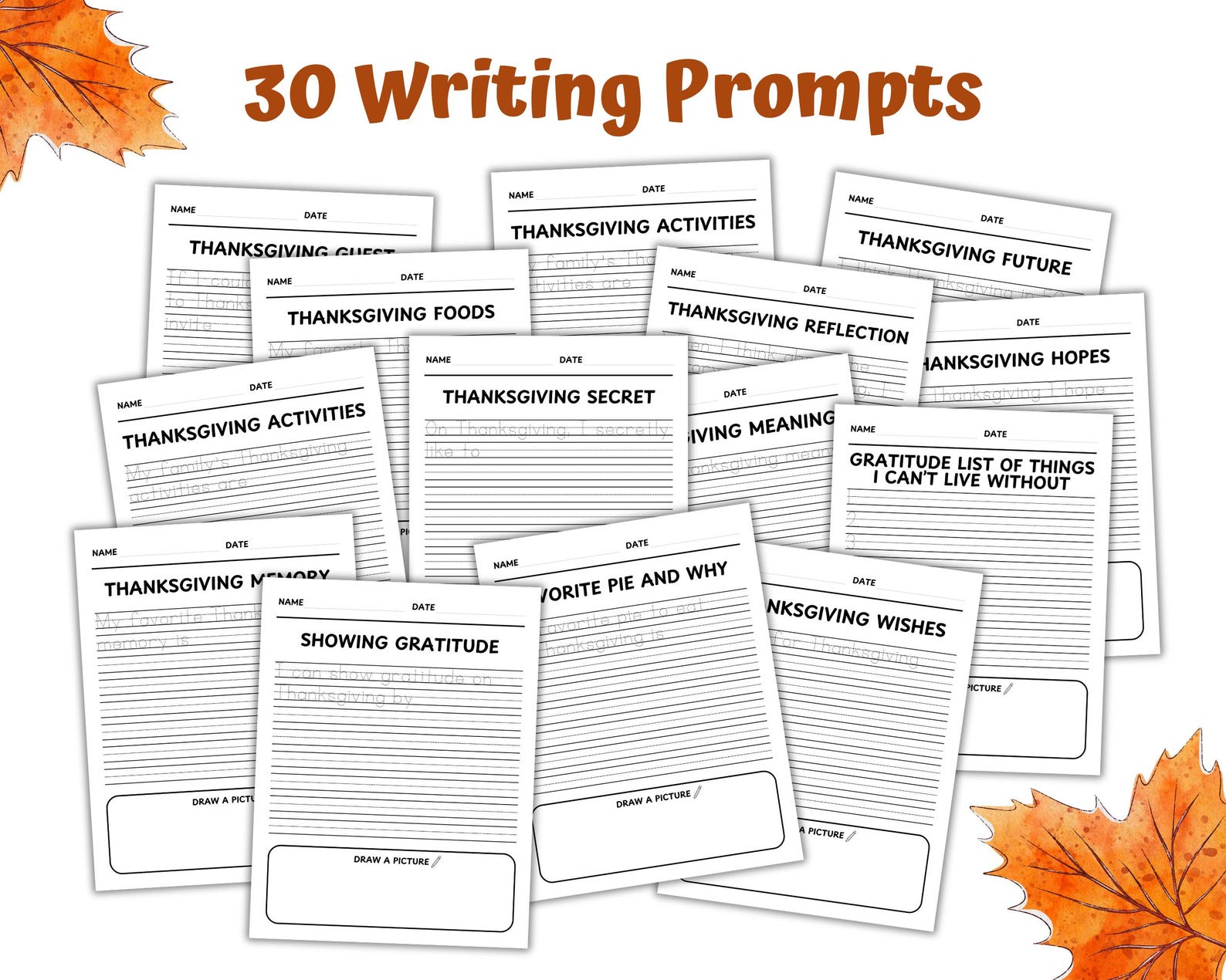 Thanksgiving Writing Prompts for Kids - Creative Printables Bundle ...