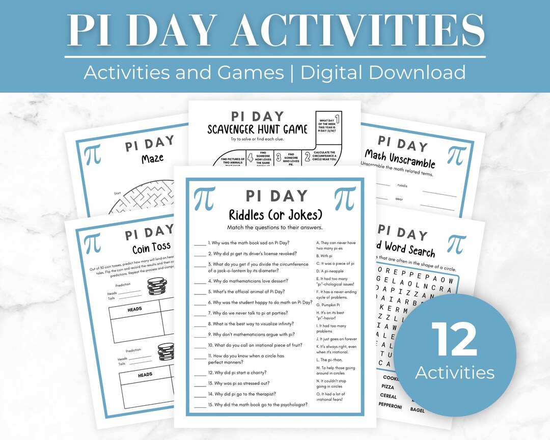 Pi Day Printable Pack - Educational Activities and Games Set, Printable ...