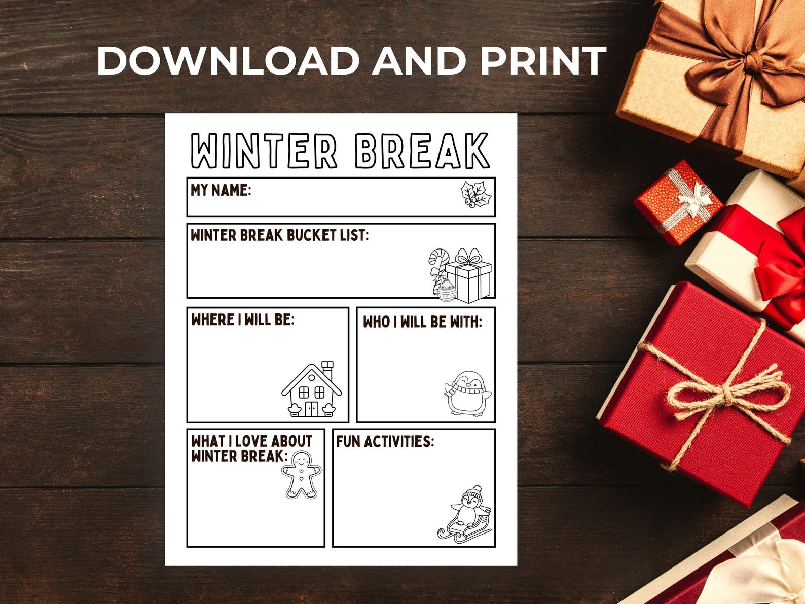 Winter Break Coloring Printable for Kids - Fun Activity Sheet, Kids ...