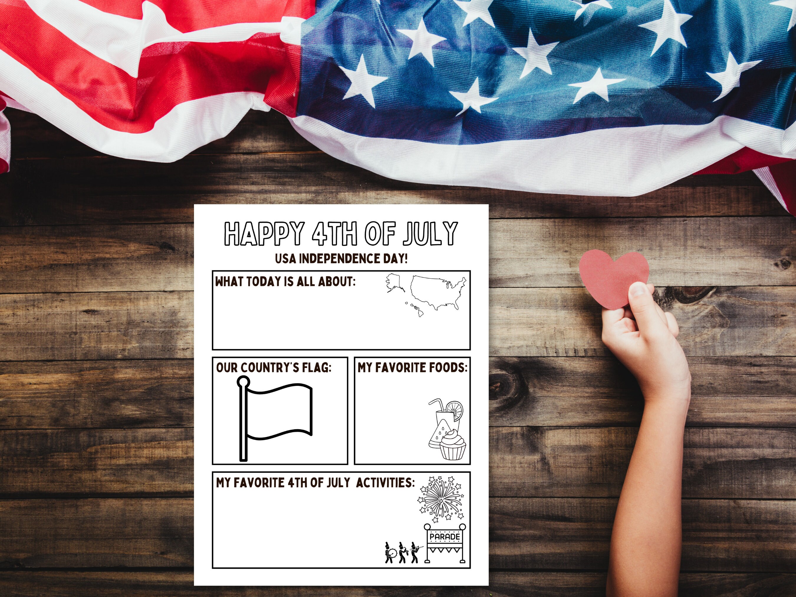 4th of July Activity Coloring Page Printable, Kids Independence Day ...