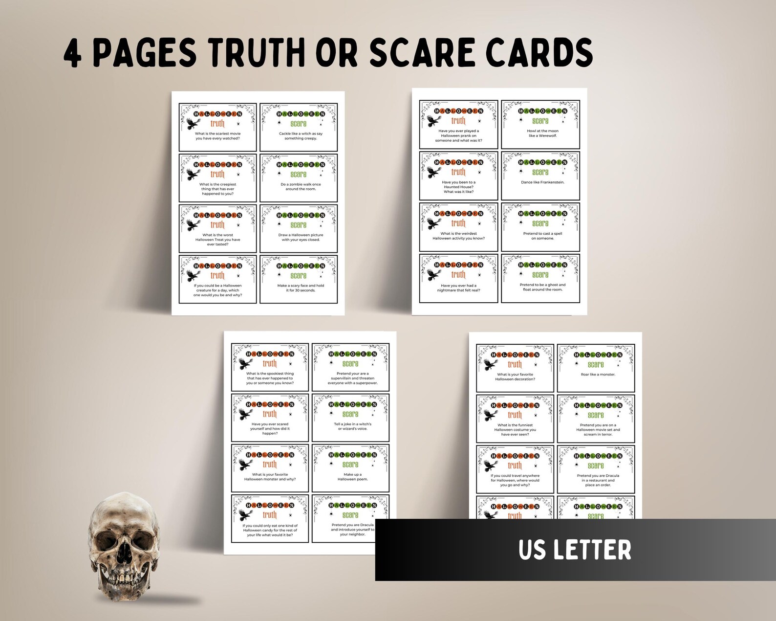Spooky Halloween Game: Printable Truth or Scare, Printable Halloween ...