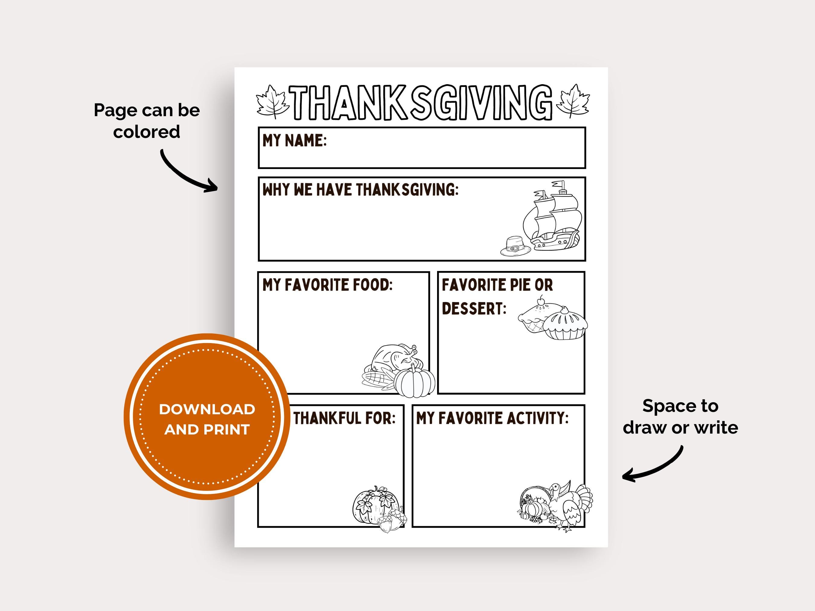 Printable Thanksgiving Activity Coloring Page - Instant Download ...