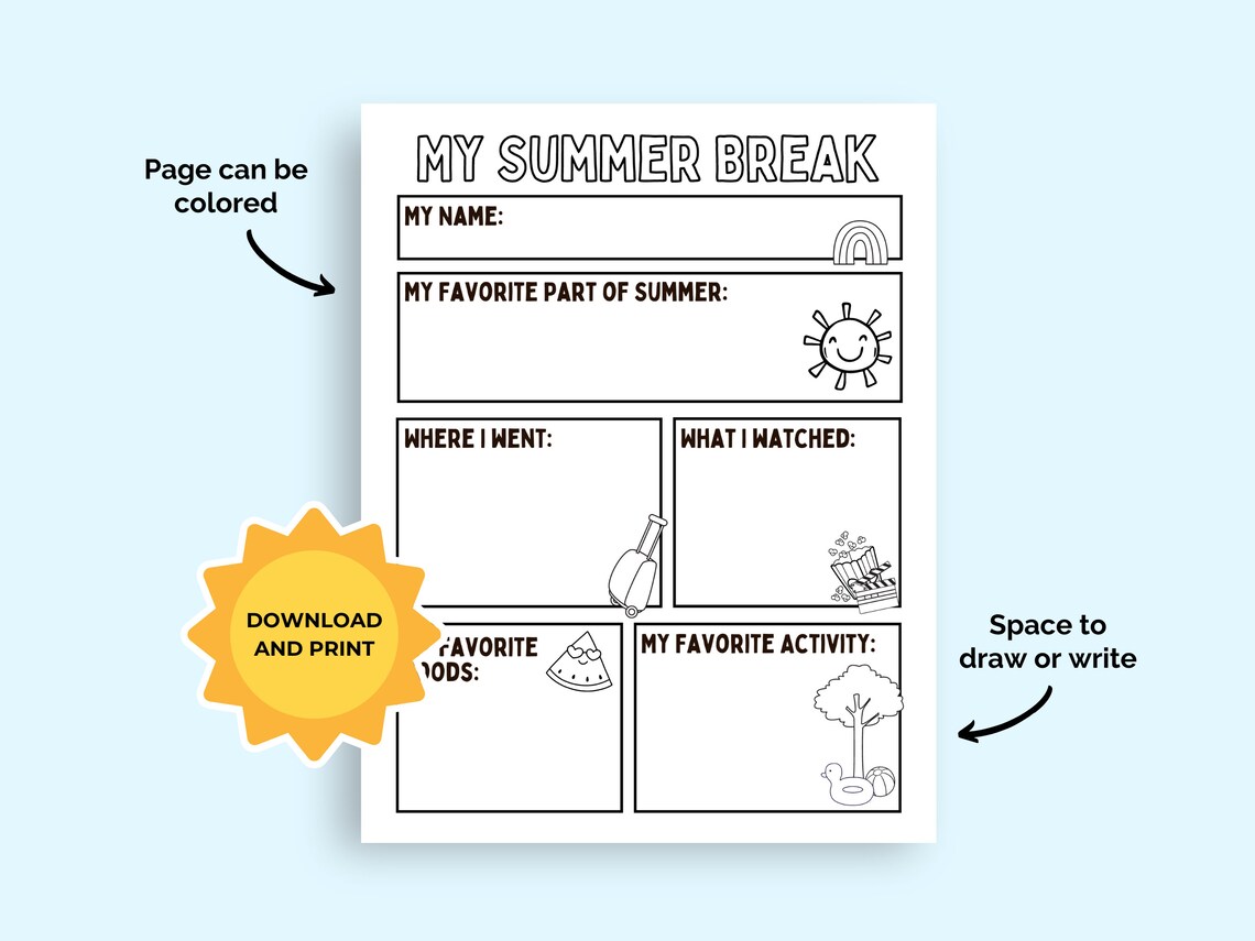 End of Summer Break Coloring Printable - Fun School Activity for Kids ...
