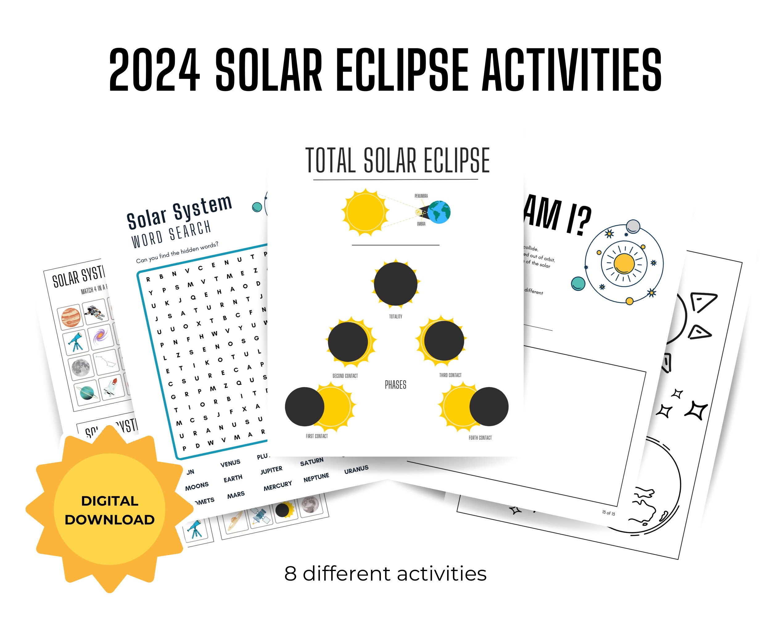 Total Solar Eclipse Activities, Solar Eclipse Bundle, Eclipse Games ...