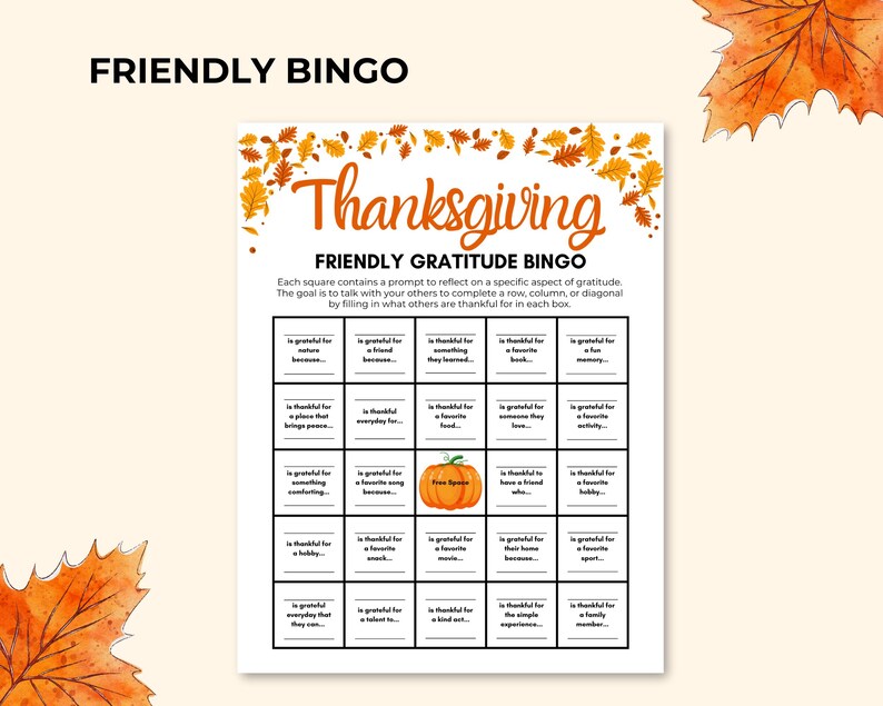 Gratitude Bingo Game Set for Thanksgiving Fun, Thanksgiving Bingo: A ...