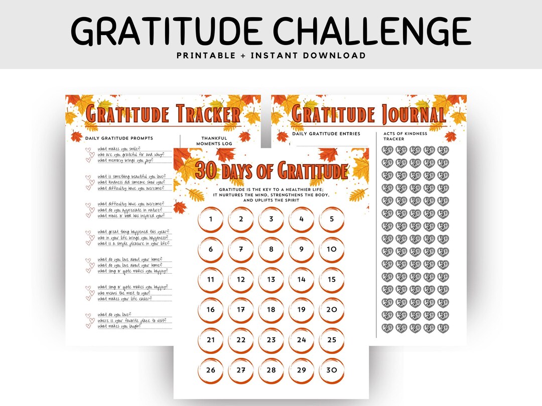30-day Gratitude Challenge Printable Bundle: Journal, Trackers, and ...
