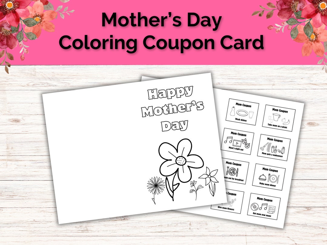 Mother's Day Coloring Coupon Card, Mother's Day Colouring Card, Mother ...