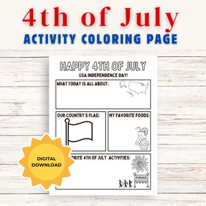 4th of July Activity Coloring Page Printable, Kids Independence Day ...