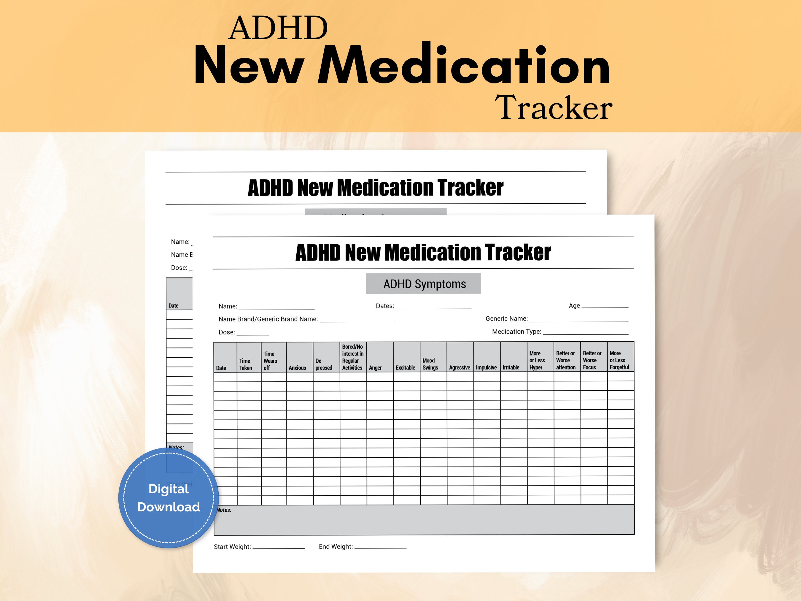 ADHD New Medication Tracker, Printable for Tracking ADHD Medicine, ADD ...