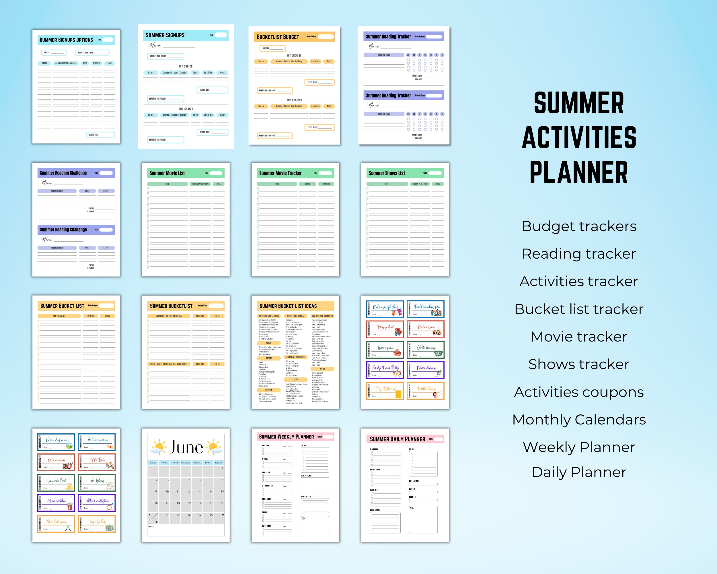 2024 Kids Summer Planner Bundle, Printable for Summer Planning and ...