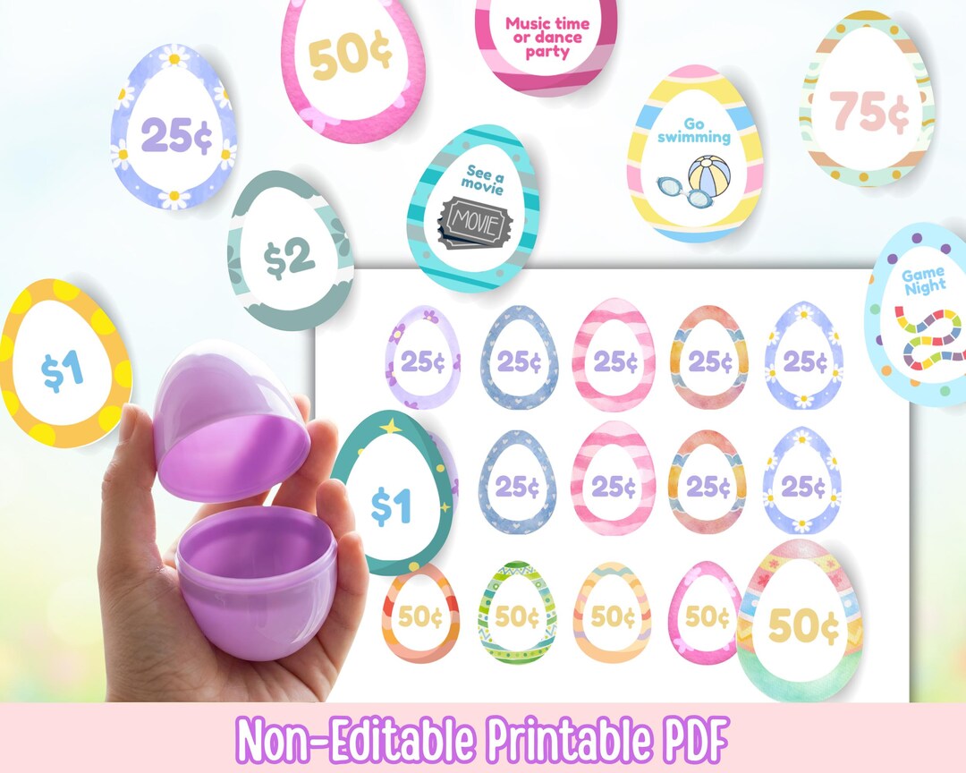 Easter Egg Filler Tokens: Printable Coupons for Money & Rewards; Non ...