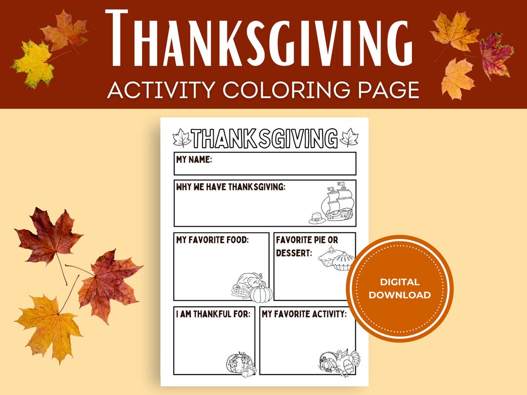 Printable Thanksgiving Activity Coloring Page - Instant Download ...
