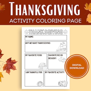 Printable Thanksgiving Activity Coloring Page Instant Download ...