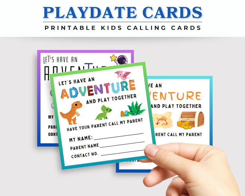 Editable Playdate Contact Cards, Kids Play Date Calling Cards Set, Kids ...
