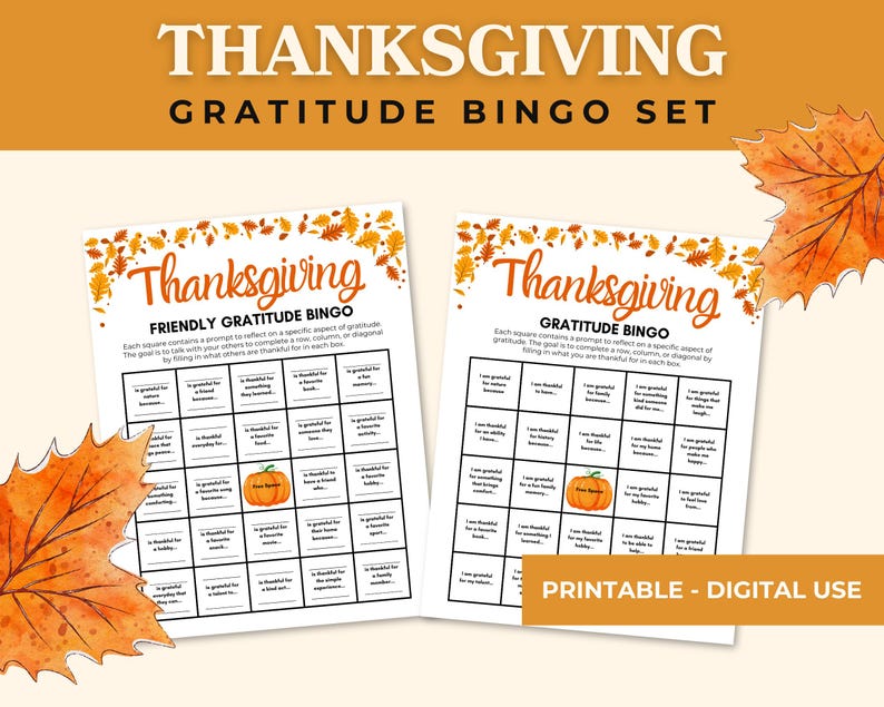 Gratitude Bingo Game Set for Thanksgiving Fun, Thanksgiving Bingo: A ...