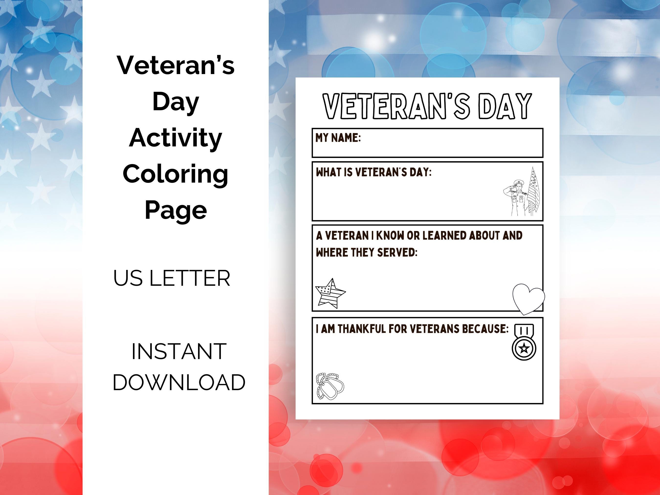 Veteran's Day Printable Coloring Page for Kids - Educational Activity ...
