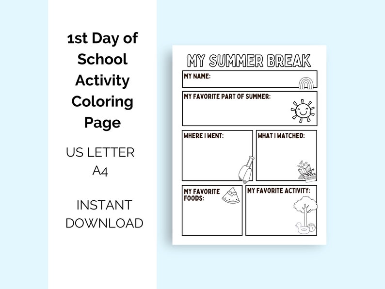 End of Summer Break Coloring Printable - Fun School Activity for Kids ...