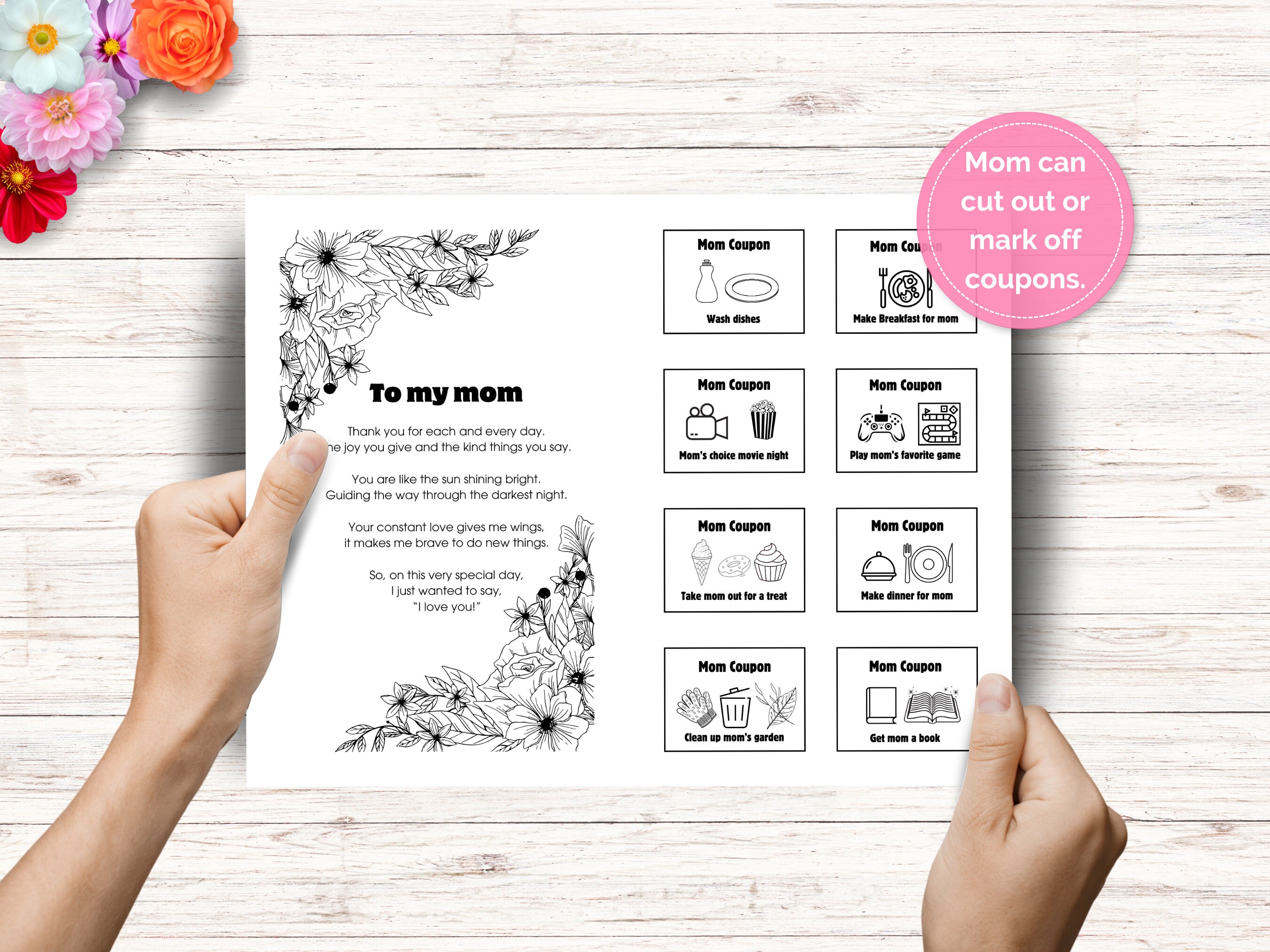 Mother's Day Coloring Coupon Card, Mother's Day Colouring Card, Mother ...