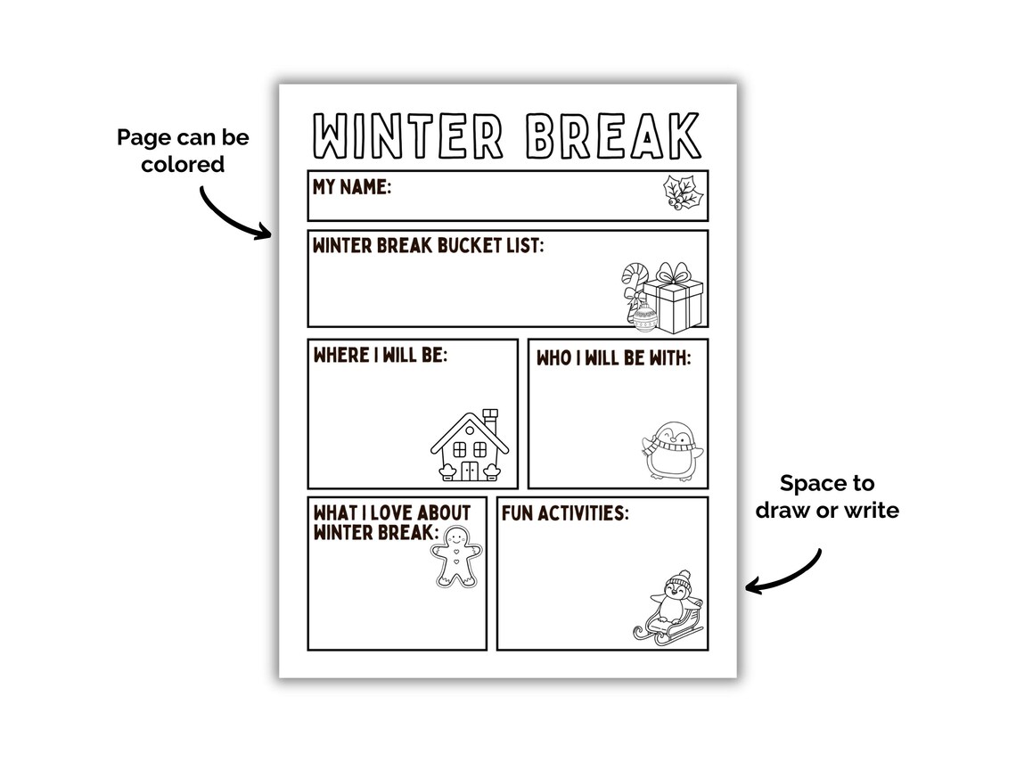 Winter Break Coloring Printable for Kids - Fun Activity Sheet, Kids ...