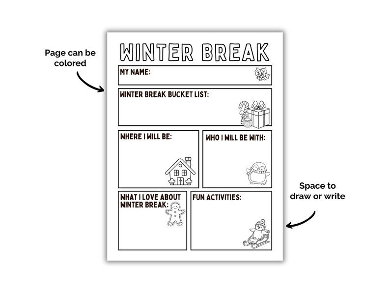 Winter Break Coloring Printable for Kids - Fun Activity Sheet, Kids ...