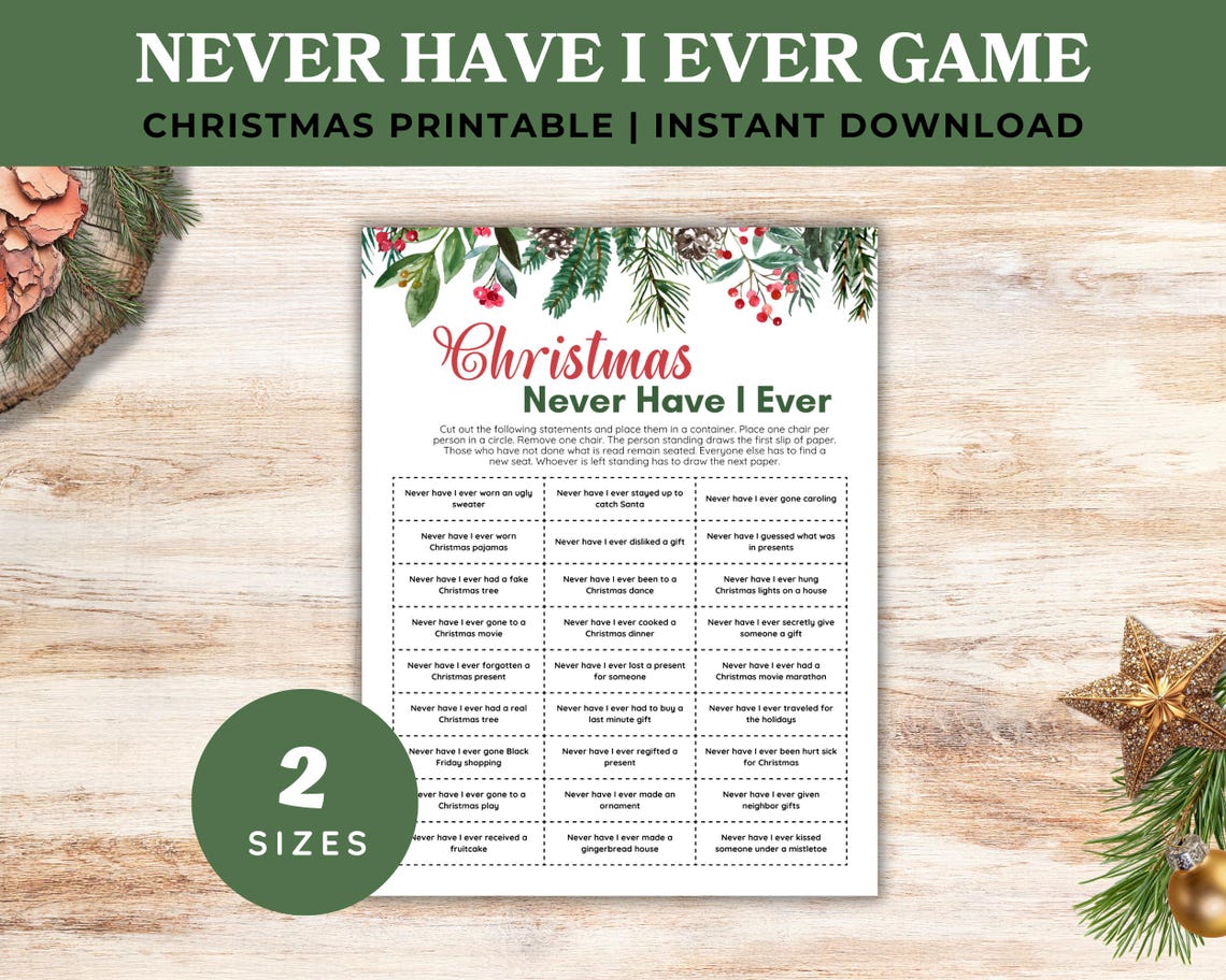 Printable Christmas Never Have I Ever Party Game for Teens and Adults ...
