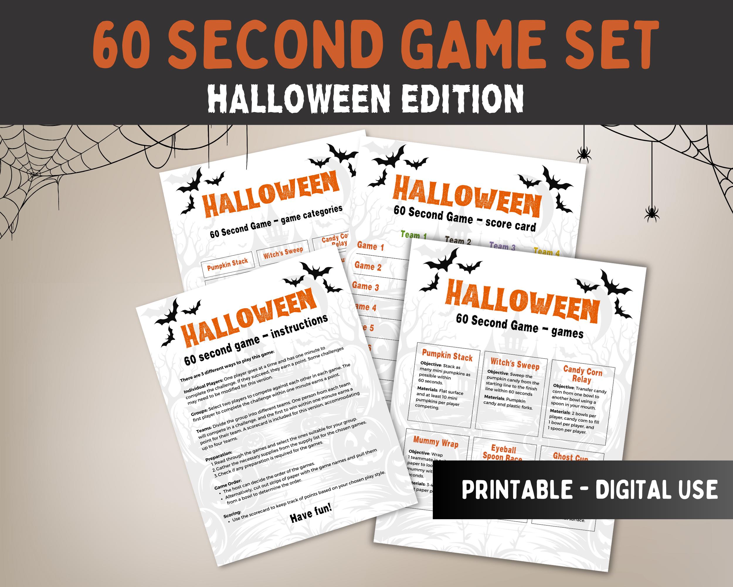 Fun Halloween Party 60 Second Games Instant Printable for Teens ...