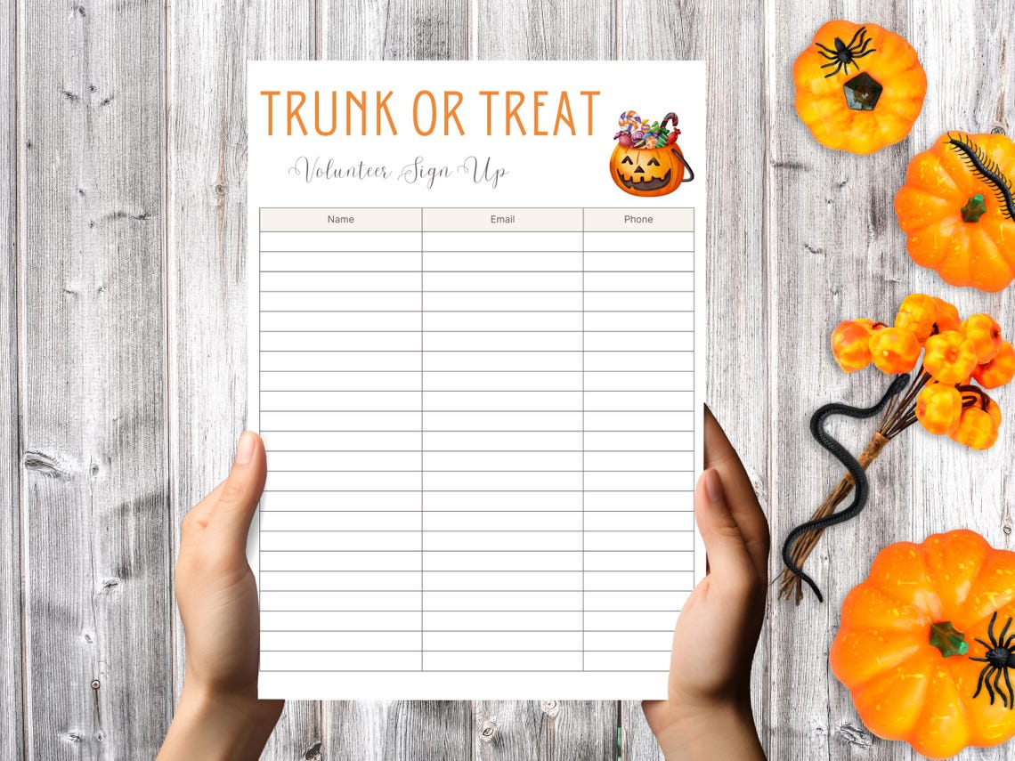 Trunk or Treat Sign up Sheet, Trunk or Treat Printable Sign-up Form for ...