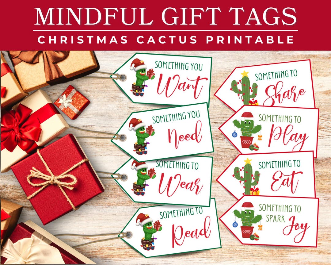 Mindful Cactus Christmas Tags, Printable Holiday Gift Labels, Printable ...