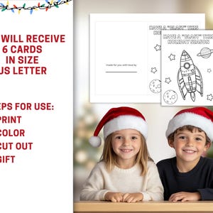 Space Christmas Coloring Cards - Printable Holiday Set, Galactic ...