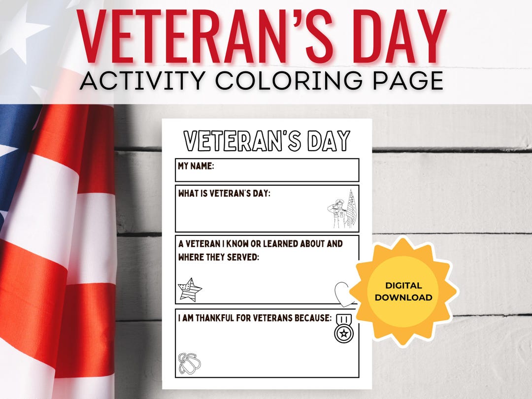 Veteran's Day Printable Coloring Page for Kids - Educational Activity ...