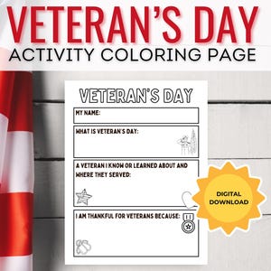 Veteran's Day Printable Coloring Page for Kids - Educational Activity ...
