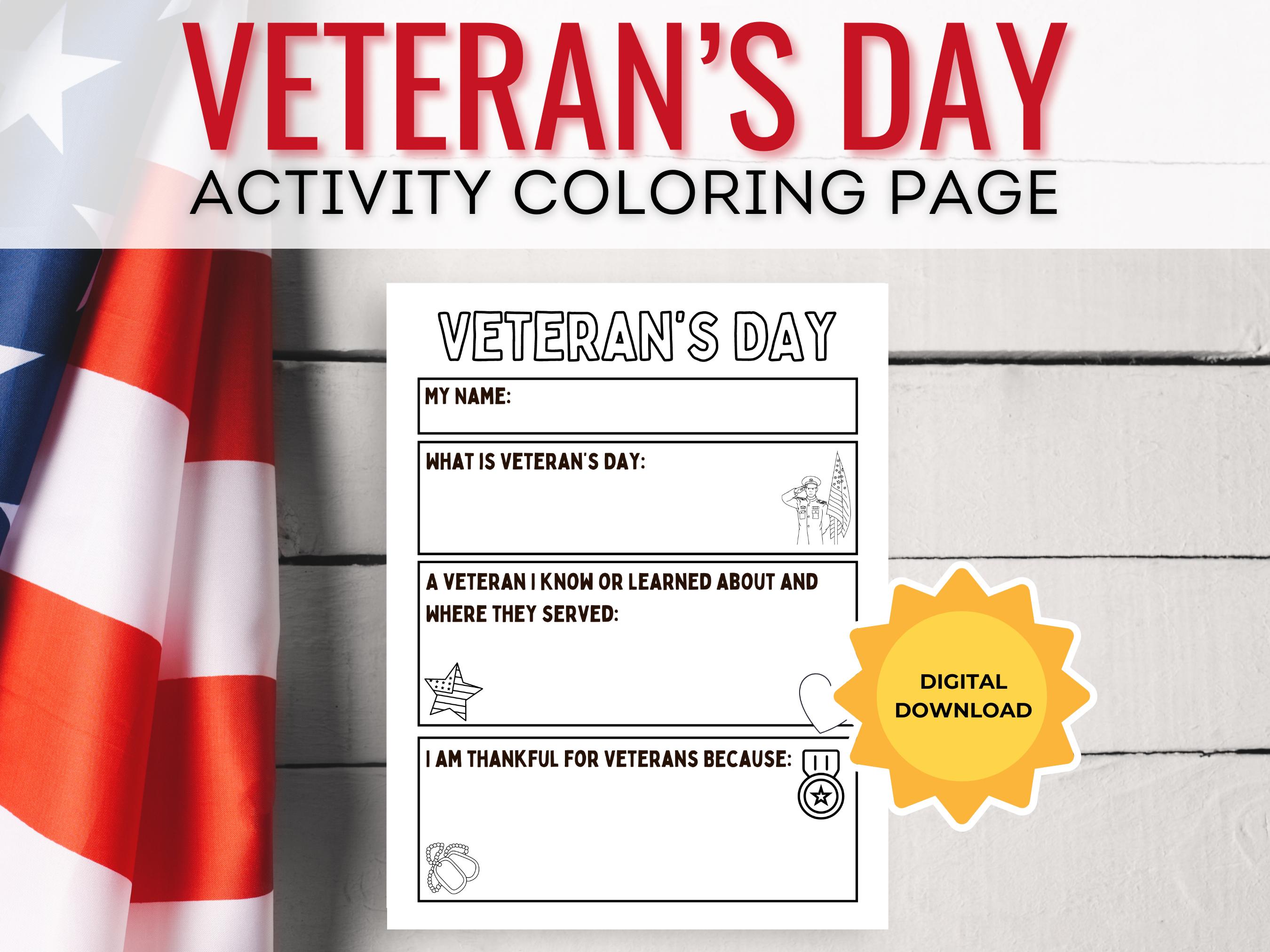 Veteran's Day Printable Coloring Page for Kids - Educational Activity ...