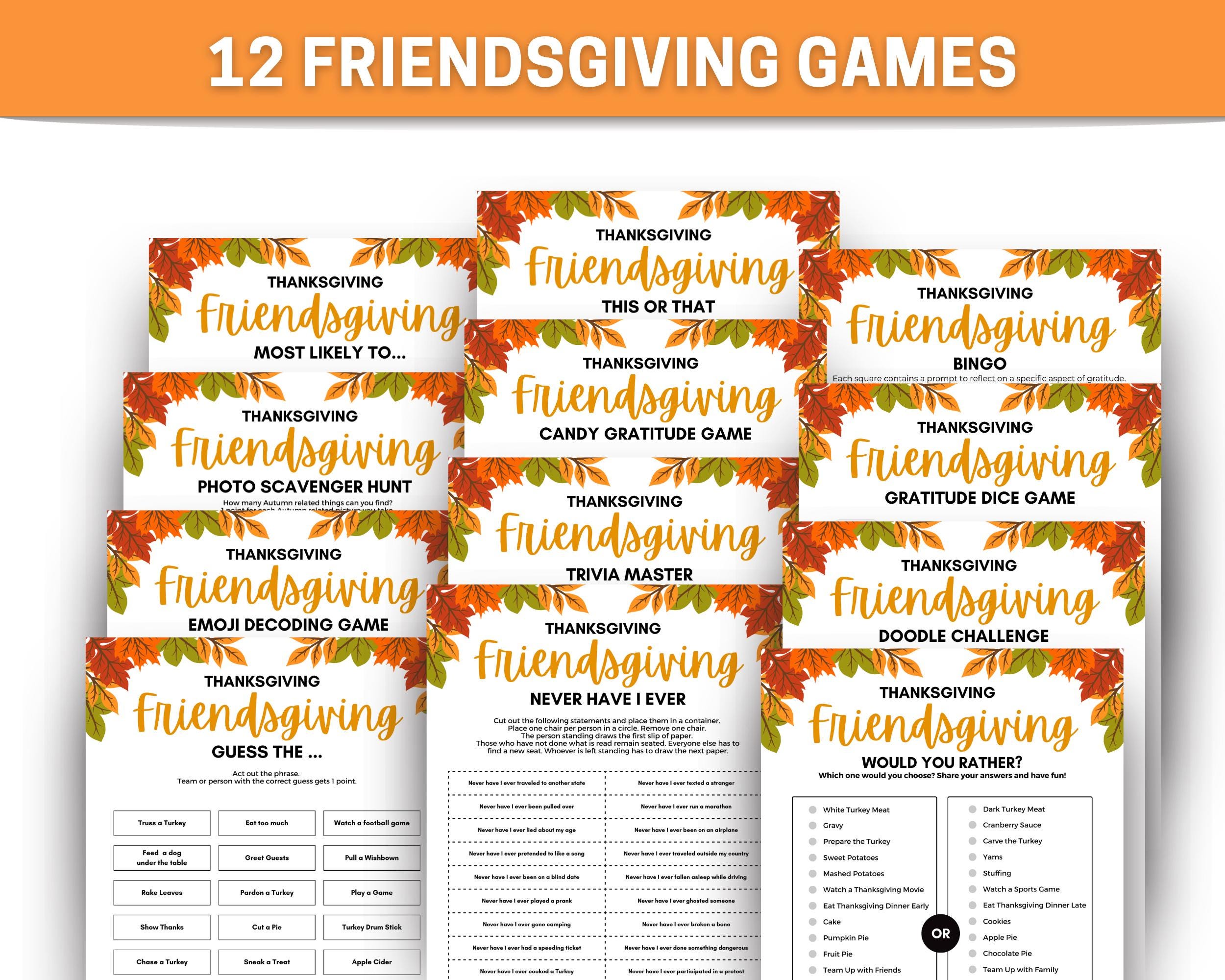 Fun Friendsgiving Printable Game Set - Gather & Play! Ultimate ...
