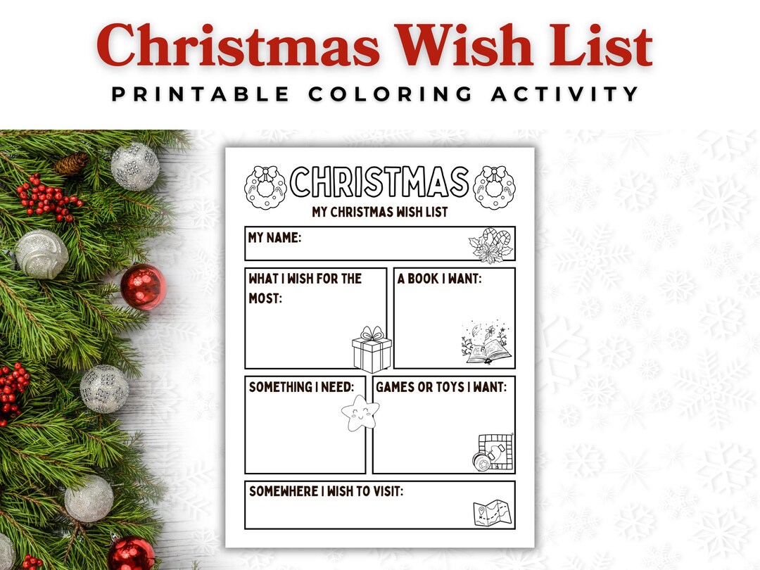 Kids Christmas Wish List Printable Coloring Page - Fun Holiday Activity ...