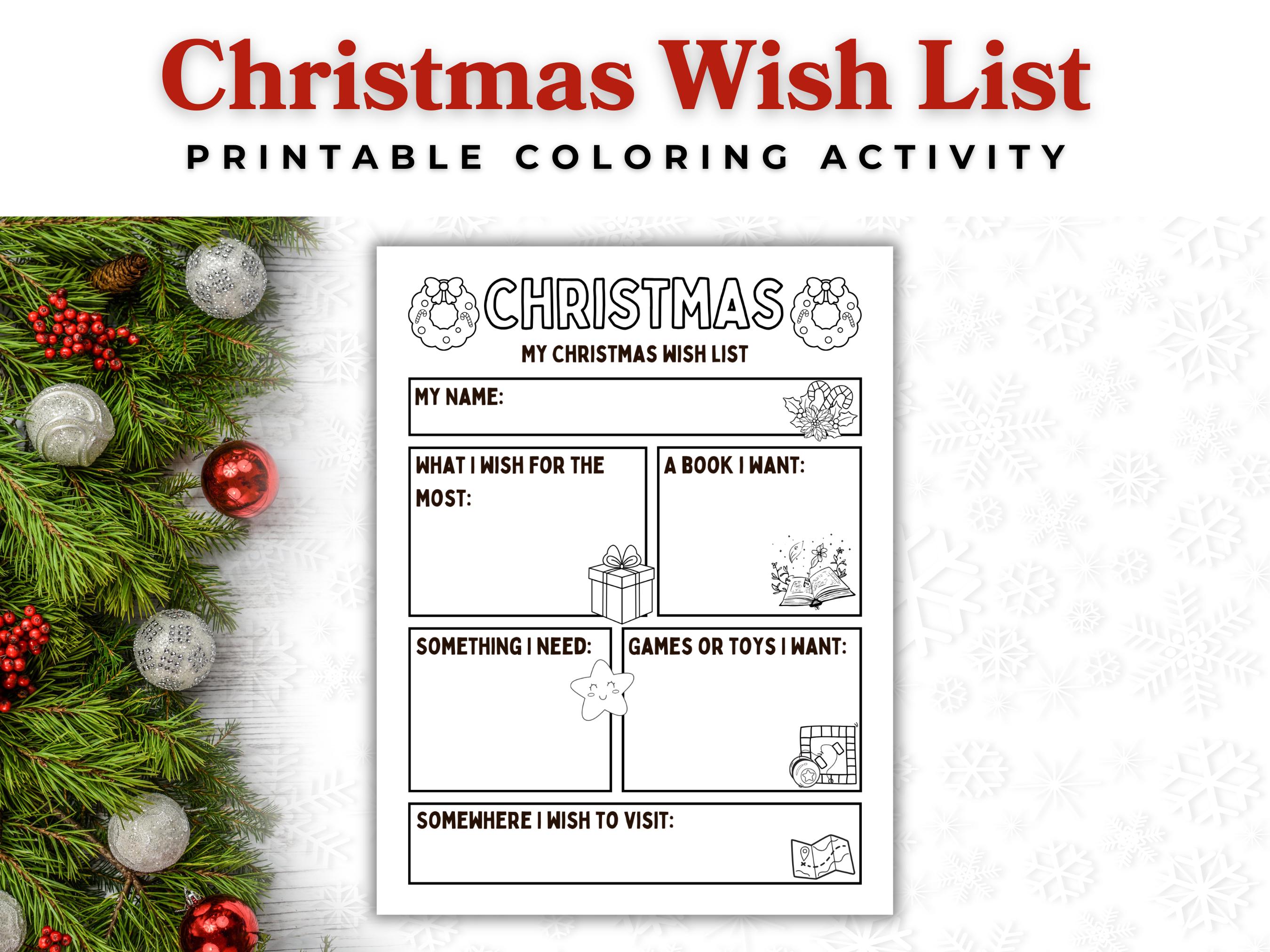 Kids Christmas Wish List Printable Coloring Page - Fun Holiday Activity ...