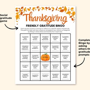Gratitude Bingo Game Set for Thanksgiving Fun, Thanksgiving Bingo: A ...