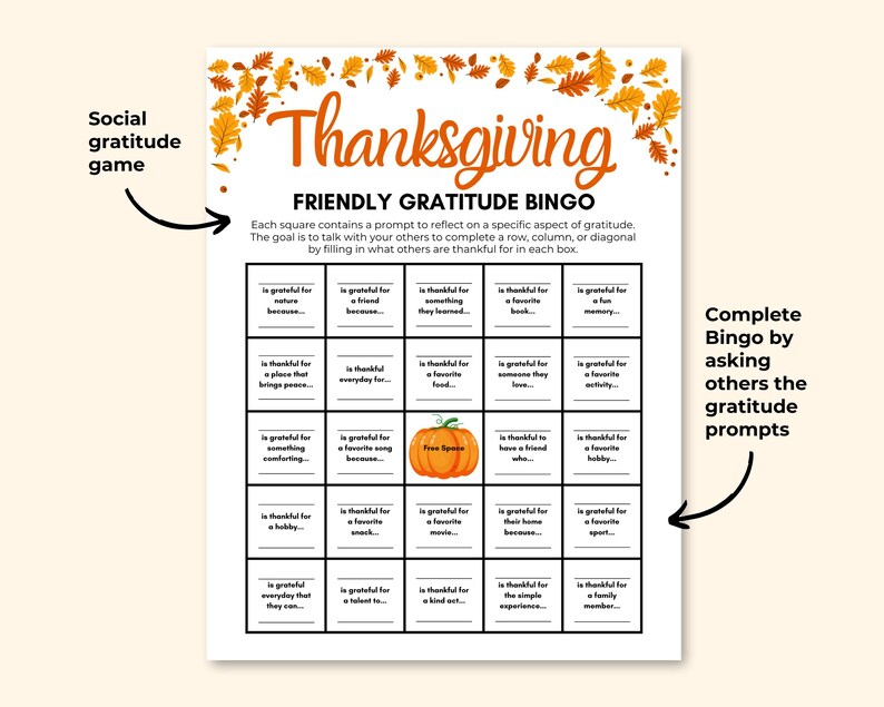 Gratitude Bingo Game Set for Thanksgiving Fun, Thanksgiving Bingo: A ...