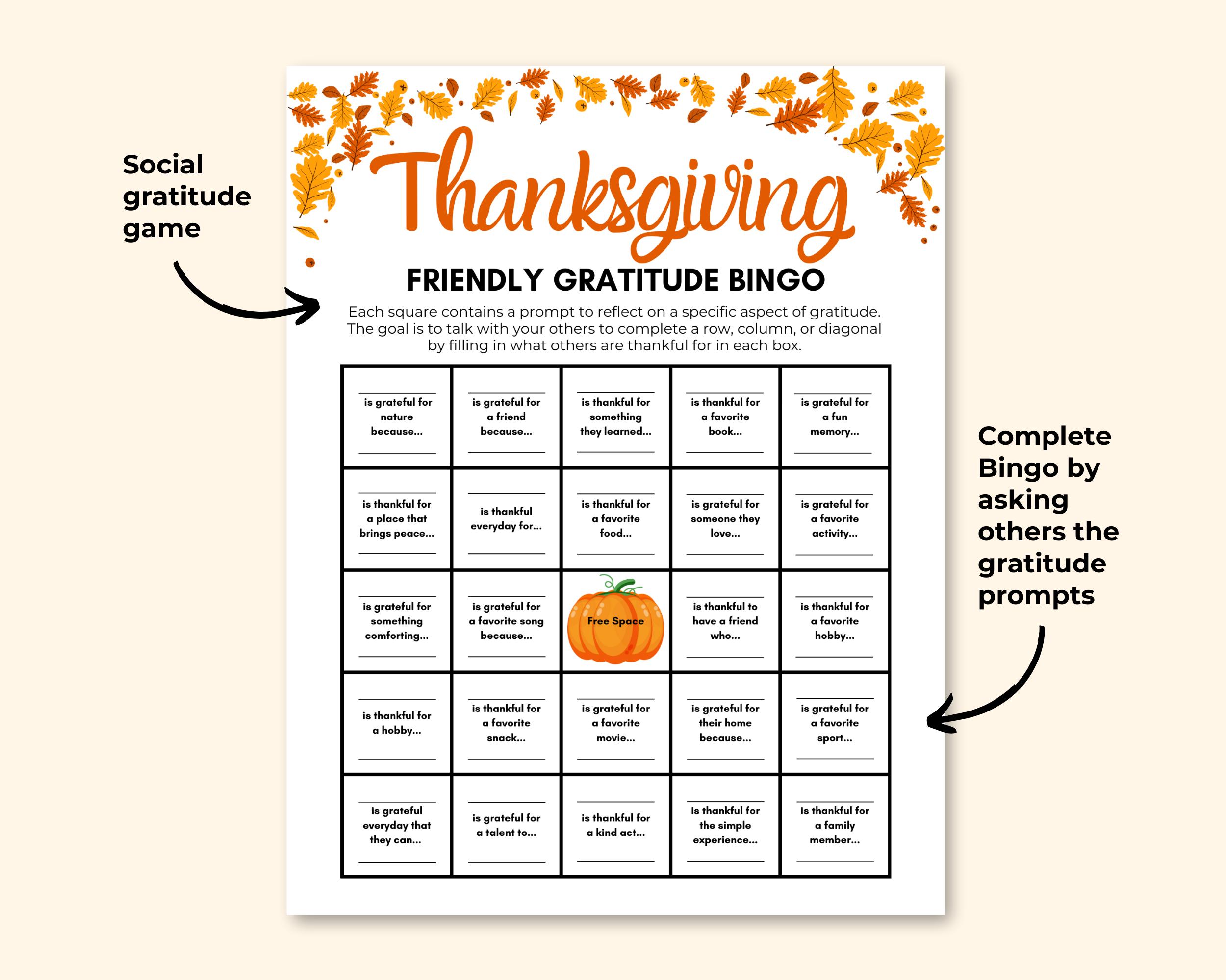 Gratitude Bingo Game Set for Thanksgiving Fun, Thanksgiving Bingo: A ...